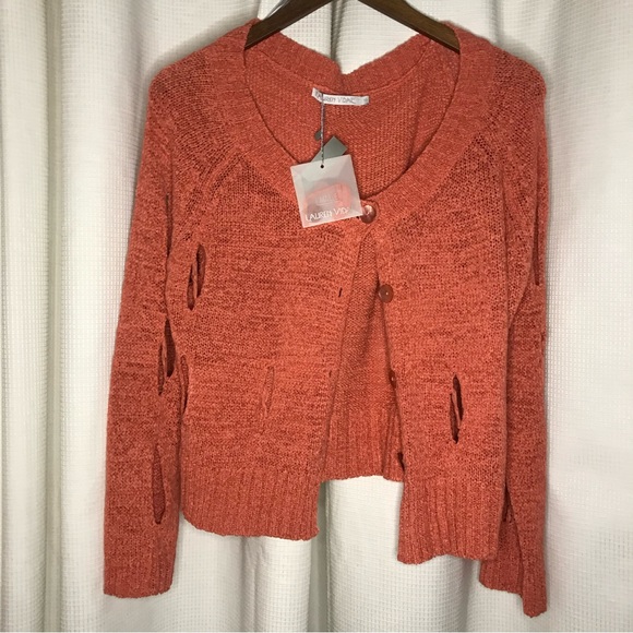 Lauren Vidal | Sweaters | Coral Cardigan With Manufactured Holes | Poshmark